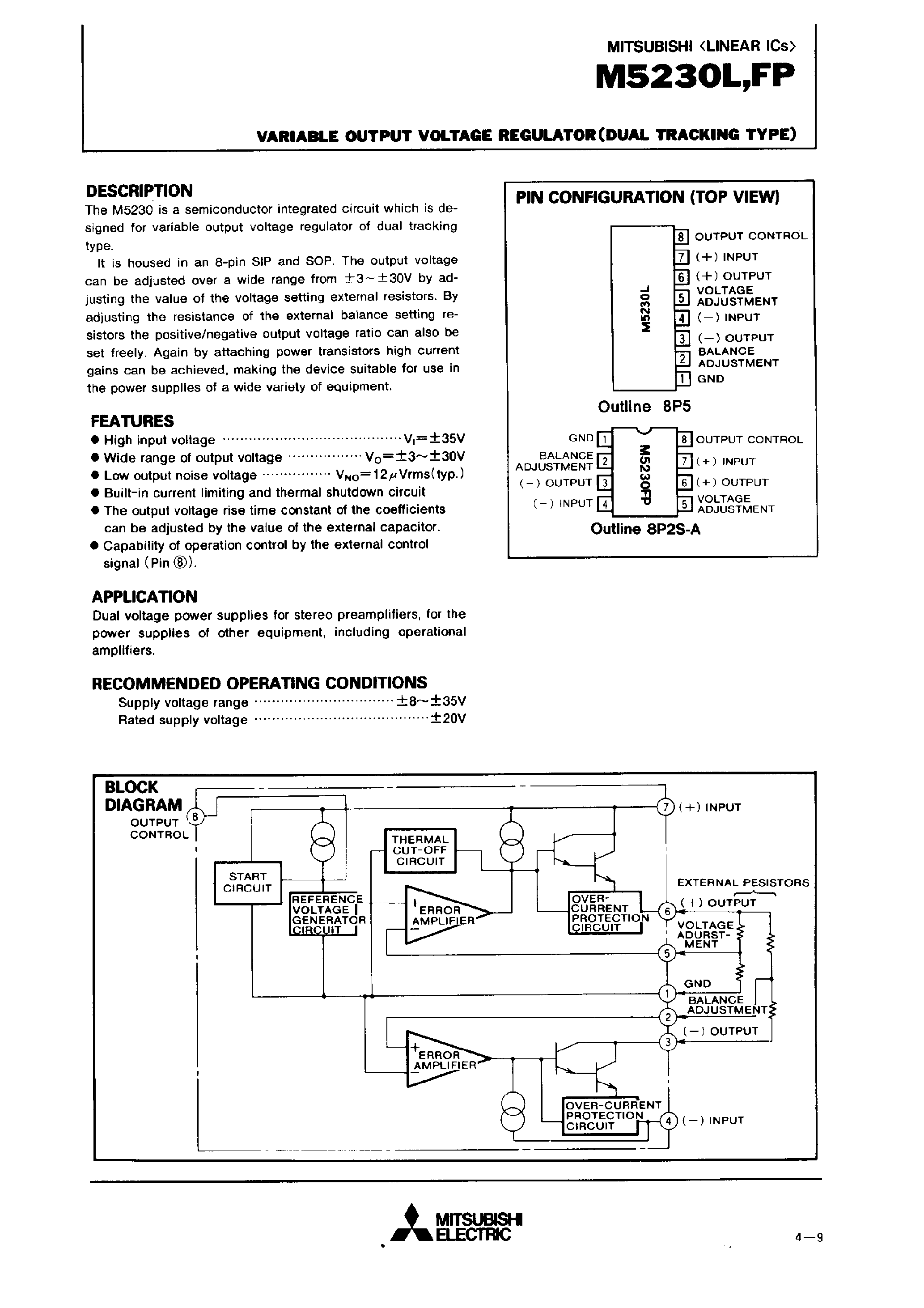 M5230L даташит Mitsubishi техническое описание радиодетали, VARIABLE ...