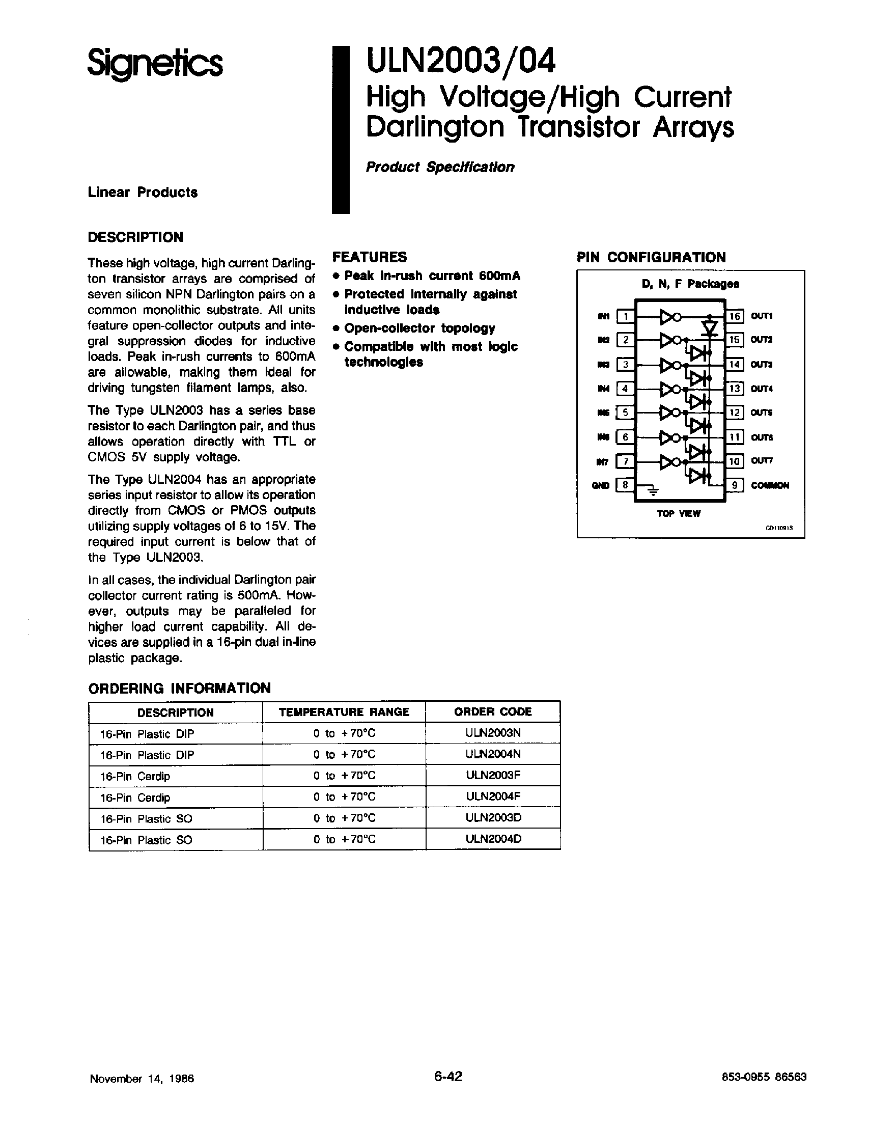 ULN2003 Datasheet Philips pdf data sheet FREE from www.radioradar.net